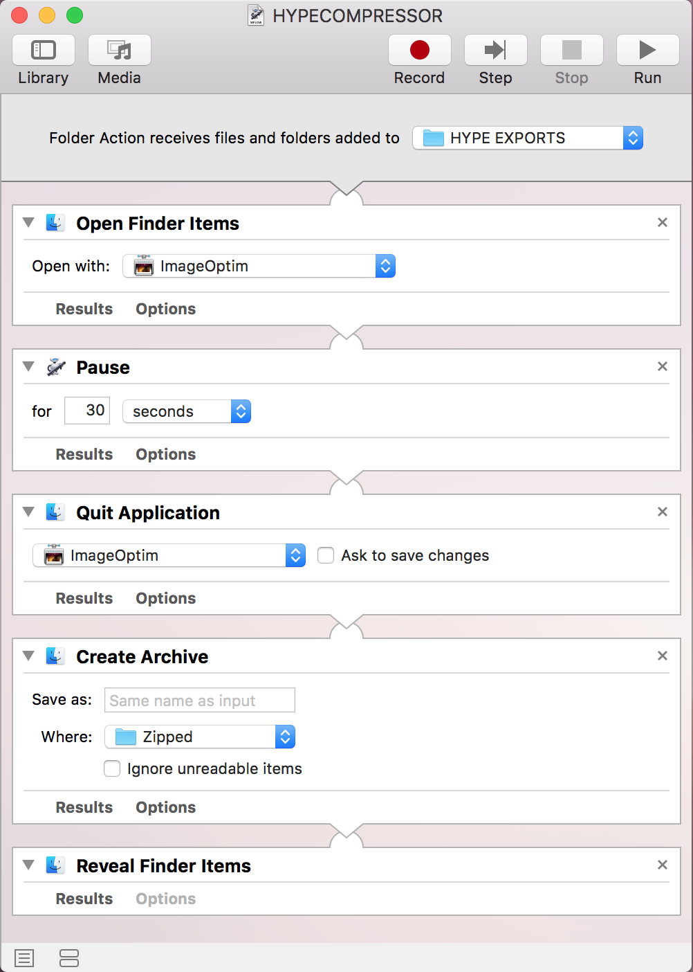 Automator Compression w/ImageOptim + Zip Archiving Solution - Exporting & Previewing - Tumult Forums